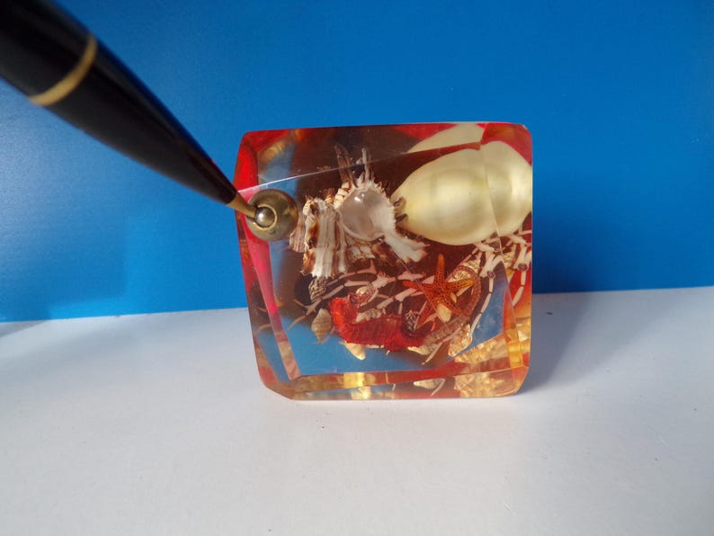 Vintage 1960s Lucite Paperweight With a Pen Holder 3D Sea Shells, Sea ...