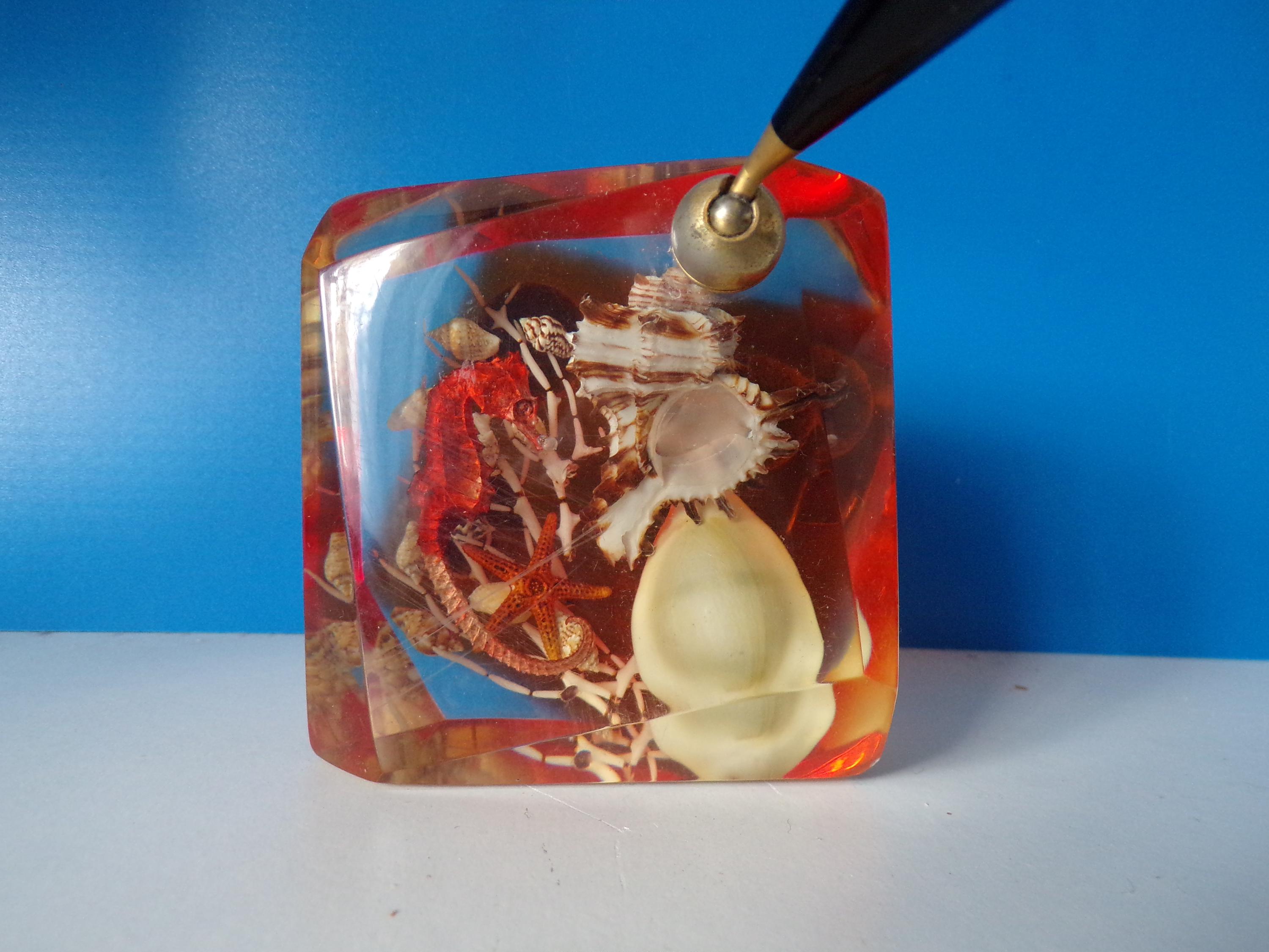Vintage 1960s Lucite Paperweight With a Pen Holder 3D Sea Shells, Sea ...
