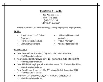 Minimalist Simple CV Resume Template for Word, Google Docs, 1 Page ...