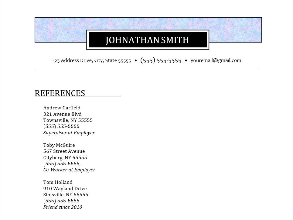 Simple Elegant One-page Reference Page for Resumes for Word and Google ...