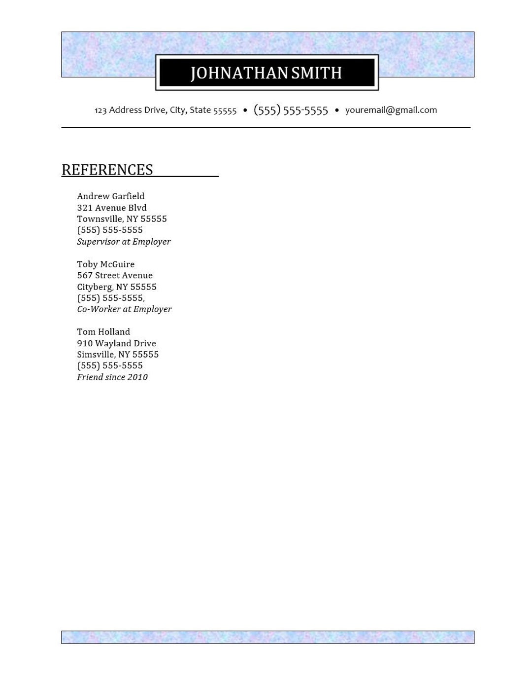 Simple Elegant One-page Reference Page for Resumes for Word and Google ...
