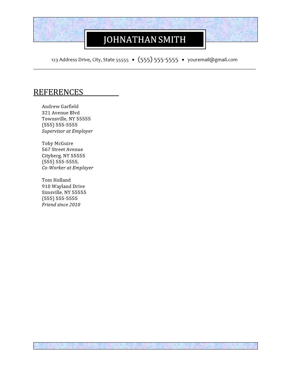Simple Elegant One-page Reference Page for Resumes for Word and Google ...