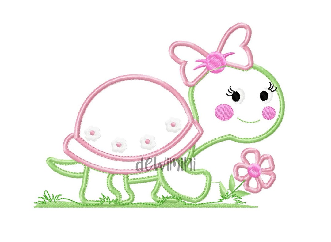 Cute Turtle Girl Applique Embroidery Design, Animal Embroidery, Baby ...