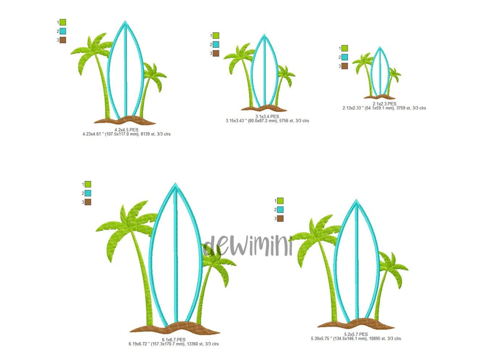 Surfboard Island Applique Embroidery Design, Ocean Embroidery Design ...