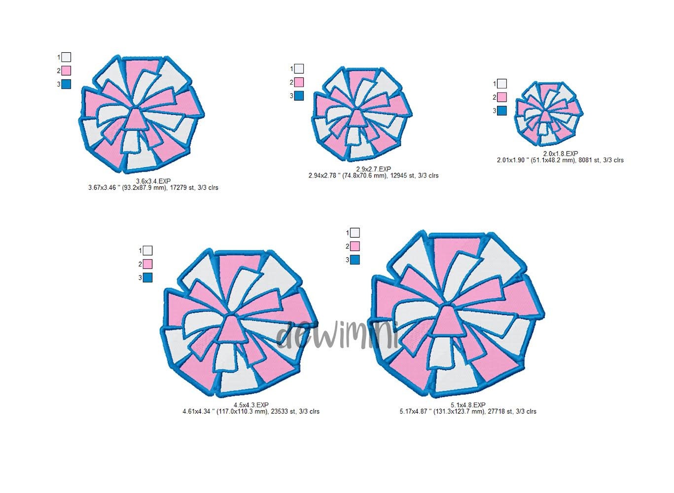 Pom Poms Embroidery Design, Cheerleader Pom Poms Embroidery Design ...