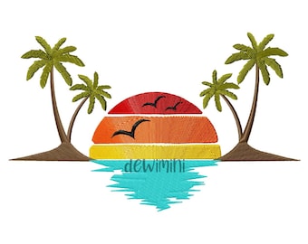 Beach Embroidery Design Beach With Palm Tree Embroidery Design Machine ...