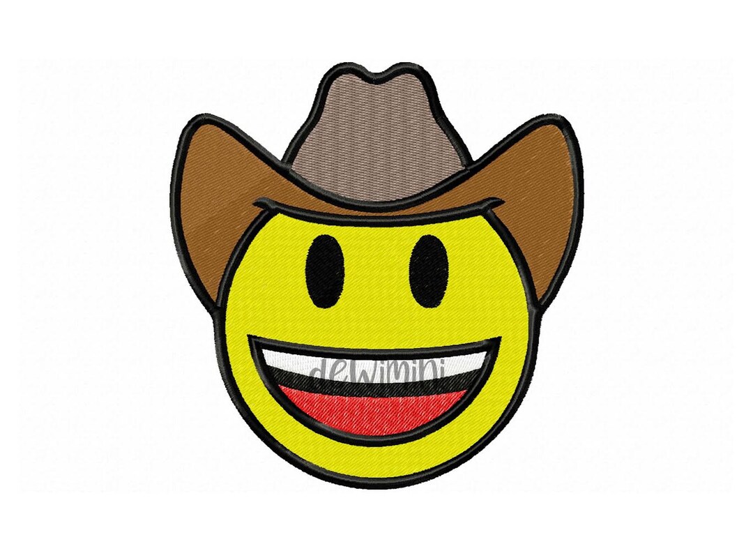 Emoji Emoticon Coboy Embroidery Design, Happy Face Machine Embroidery File, Machine Embroidery ...