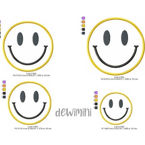 Applique Emoji Smile Emoticon Embroidery Design, Emoji Emoticon Smiley Embroidery Design, Happy ...