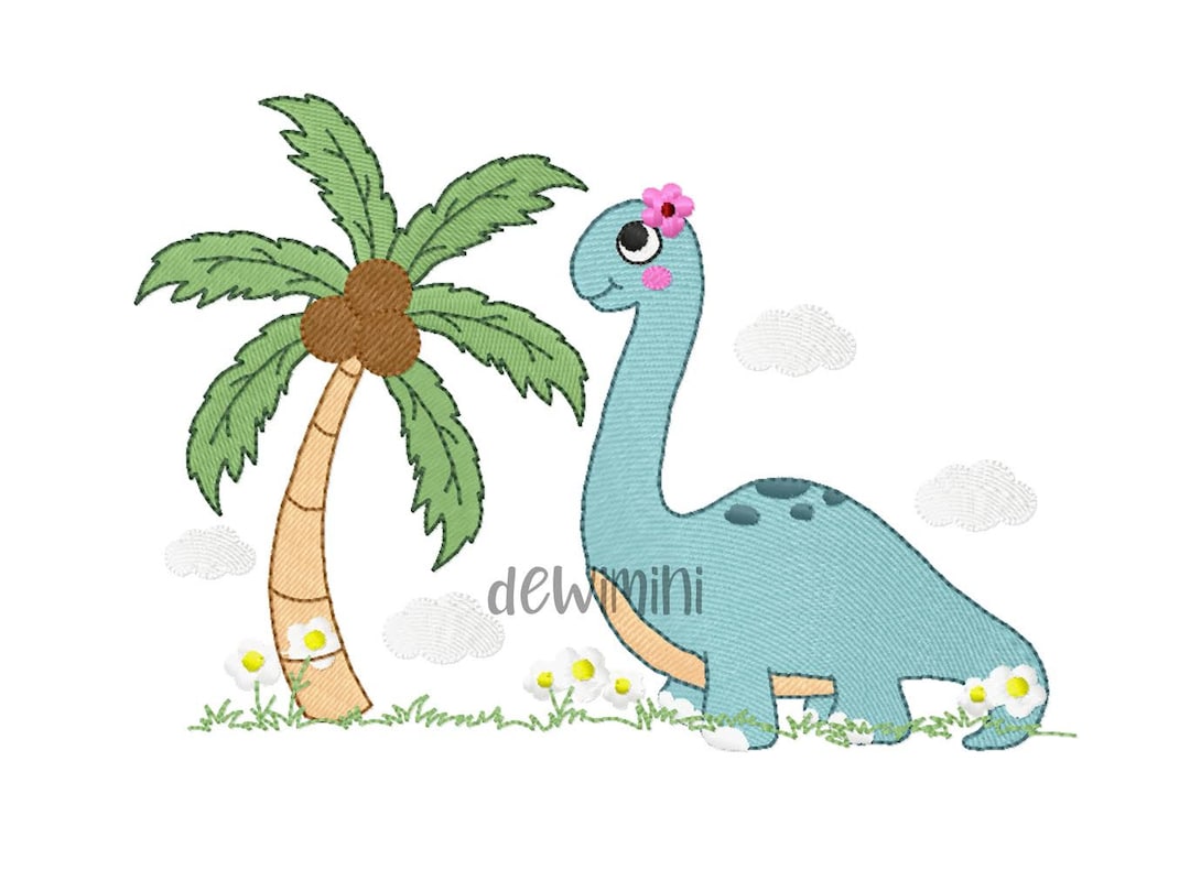 Cute Dinosaur Embroidery Designs, Dino Embroidery Design , Baby Girl ...