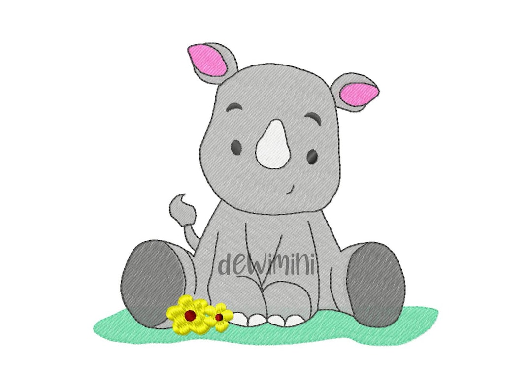 Cute Rhino Embroidery Designs, Animal Embroidery Design, Machine ...