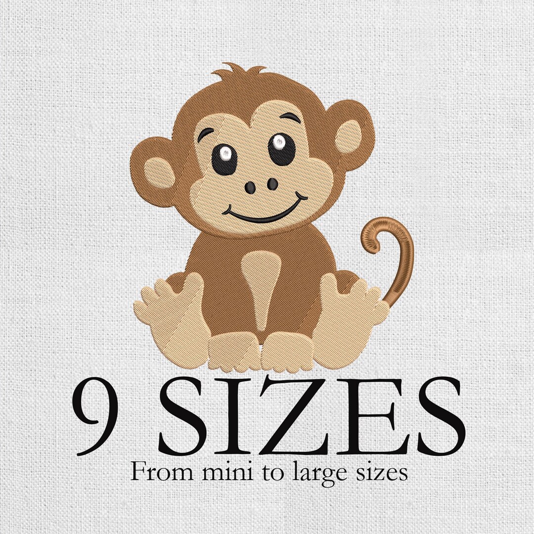 Sitting Baby Monkey Embroidery Design, Retro Animal Embroidery Design ...