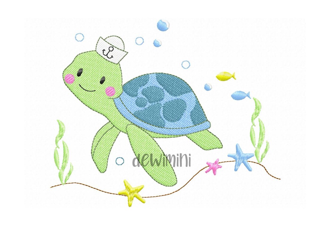 Cute Turtle Embroidery Design, Ocean Animal Embroidery Designs, Baby ...