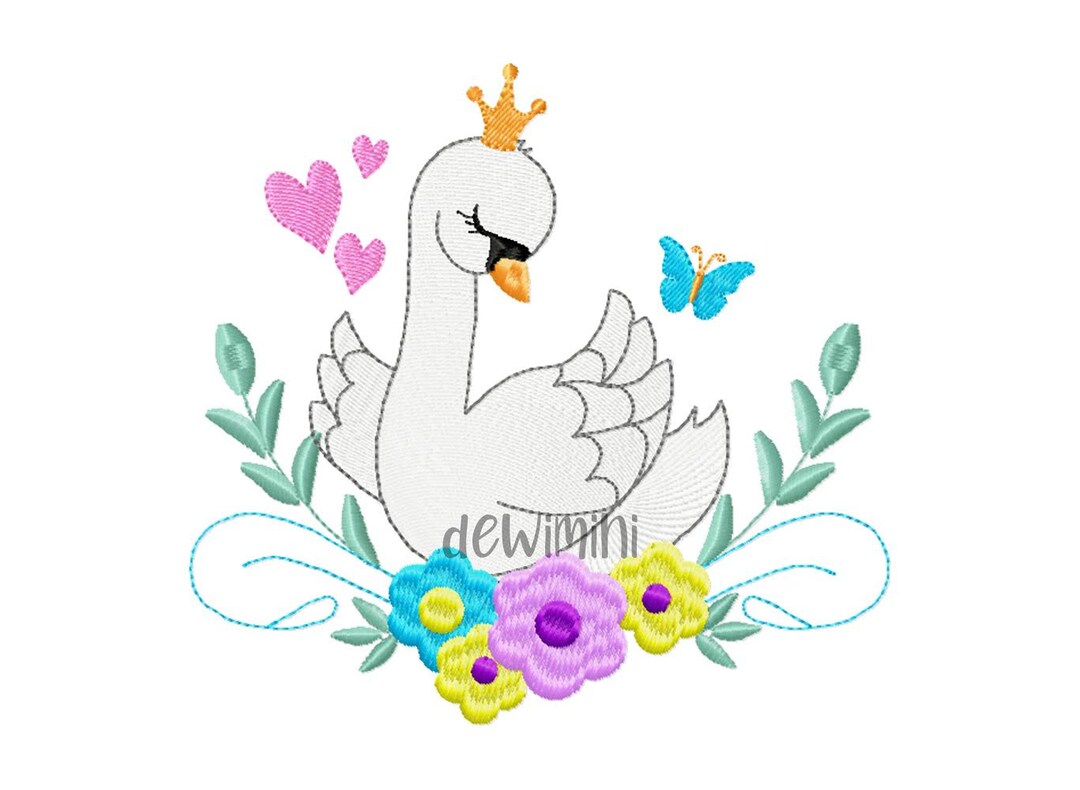 Swan With Flowers Embroidery Designs, Swan Embroidery Designs, Baby ...