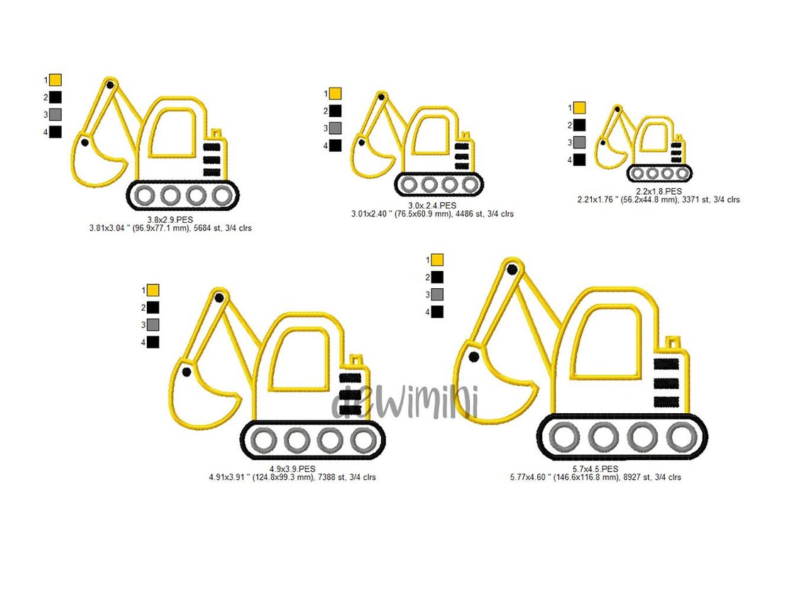 Excavator Applique Embroidery Designs, Digger Machine Embroidery ...