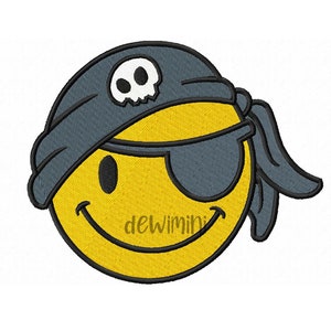 Emoji Emoticon Pirate Embroidery Design, Happy Face Machine Embroidery File, Machine Embroidery ...