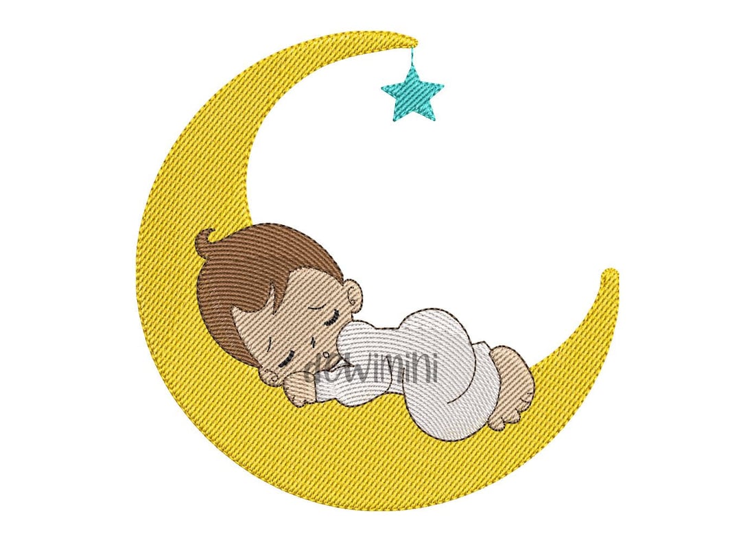 Baby on the Moon Embroidery Designs, Babies Embroidery Design, Newborn ...