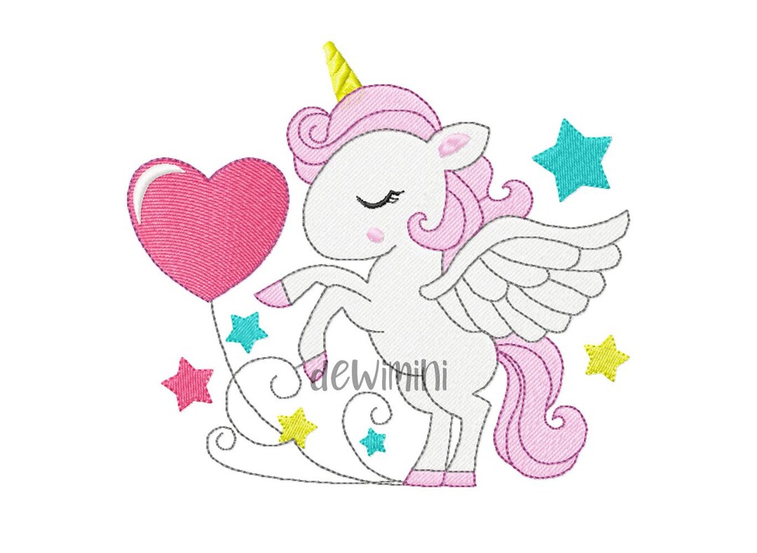 Cute Unicorn Balloon Embroidery Design, Baby Girl Embroidery Designs ...