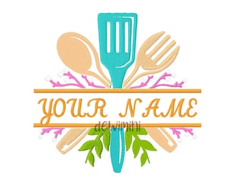 Kitchen Utensils Split Embroidery Design, Baking Tools Flower ...