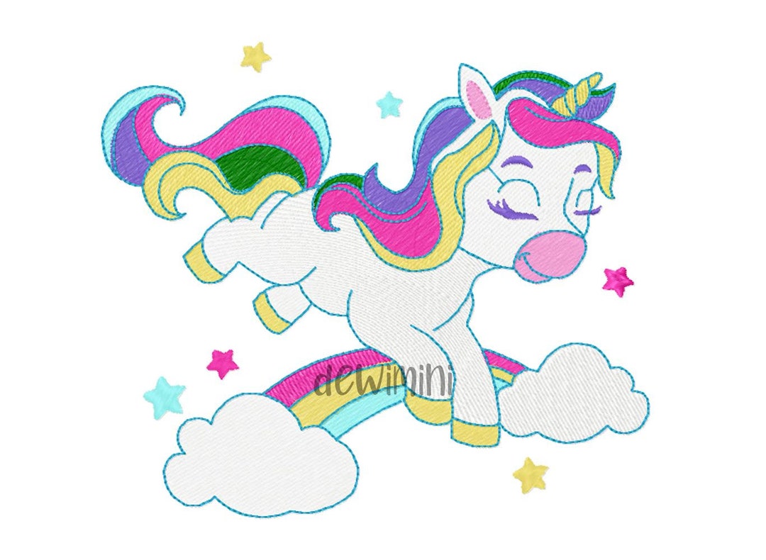 Unicorn Rainbow and Clouds Embroidery Designs, Girl Embroidery Design ...