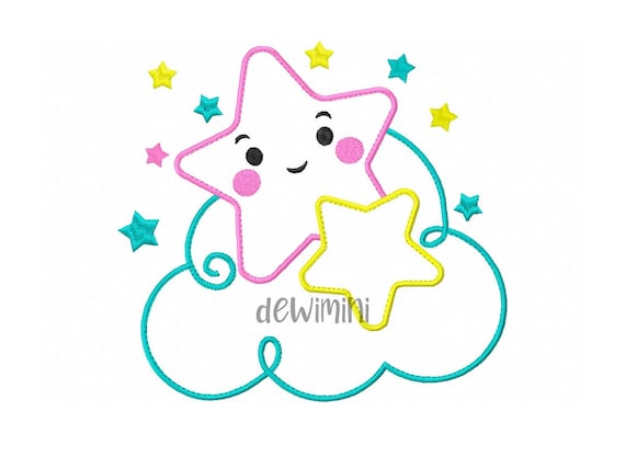 Cute Cloud Star Embroidery Design Baby Embroidery Design Sky - Etsy