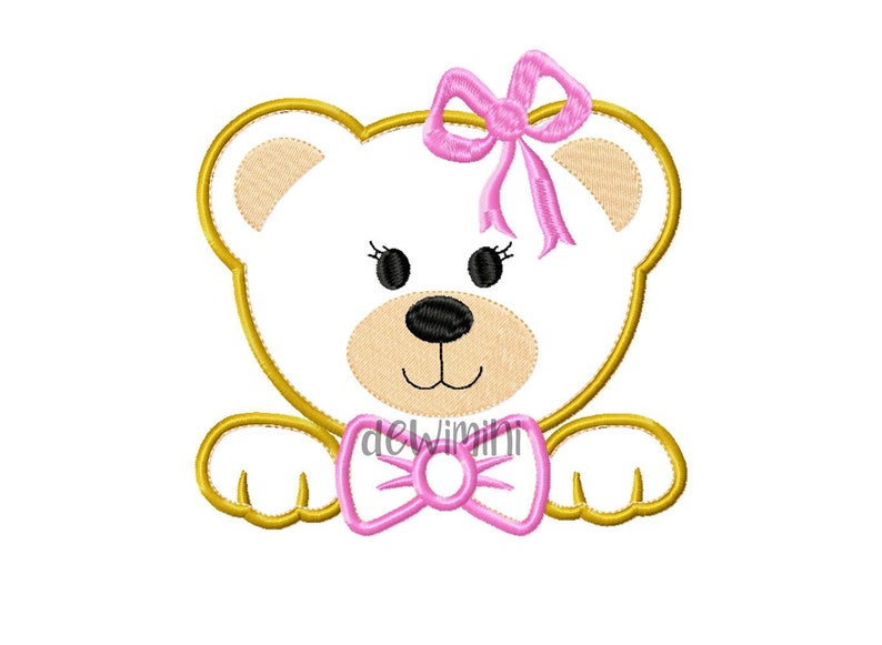 Cute Girl Bear Applique Embroidery Design Bear Face - Etsy