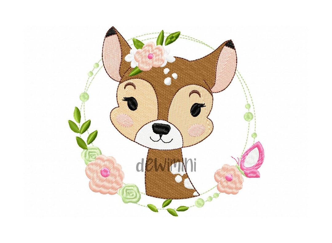 Deer Girl Embroidery Design, Animal Embroidery Designs, Deer Embroidery ...