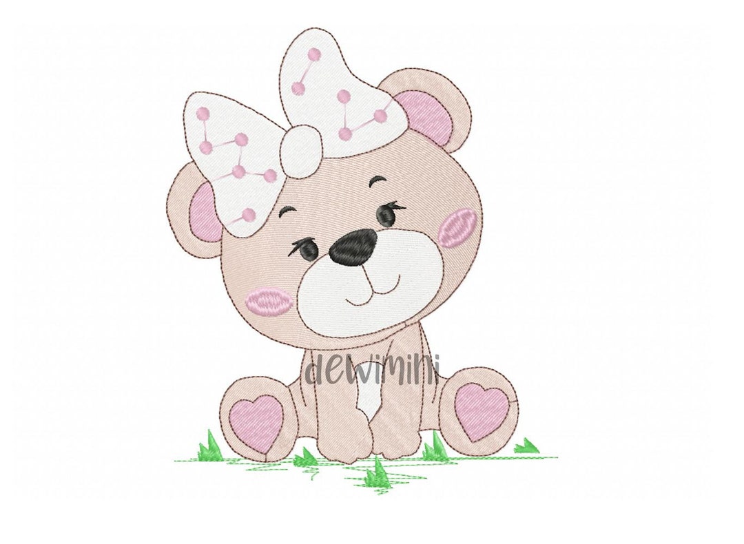 Cute Girl Bear Embroidery Design, Animal Embroidery Design, Baby ...