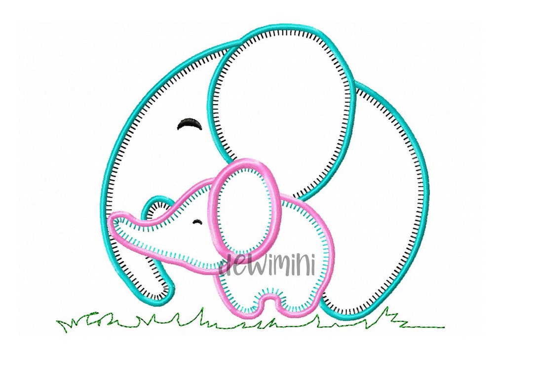 Mother & Baby Elephant Applique Embroidery, Baby Elephant Girl ...