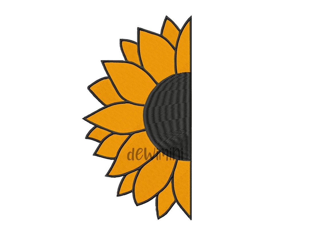Half Sunflower Embroidery Design, Sunflower Embroidery Design, Flower ...