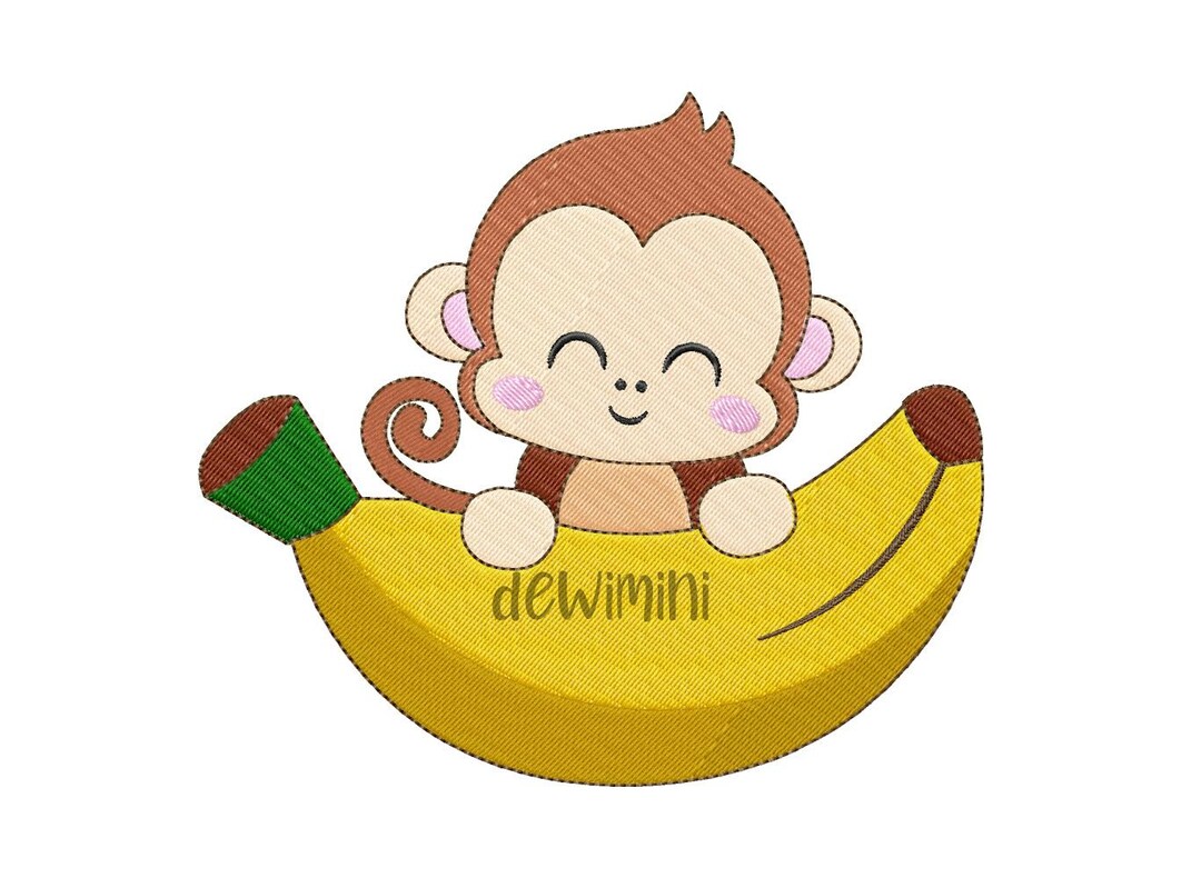 Monkey Embroidery Design, Cute Monkey Embroidery, Monkey and Banana ...