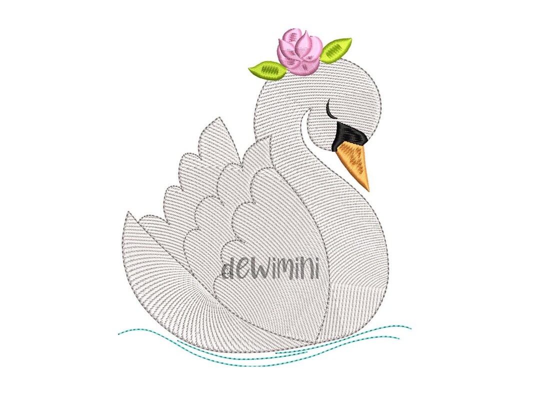 Swan With Rose Embroidery Design, Animal Embroidery Design, 5 Size - Etsy