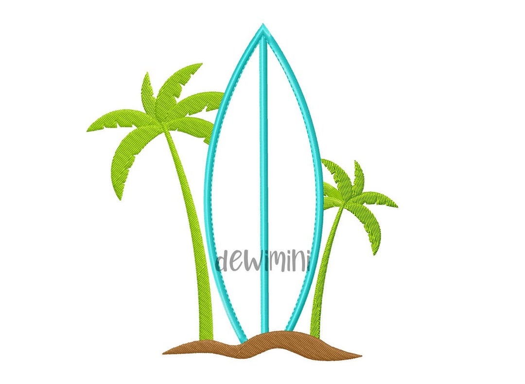 Surfboard Island Applique Embroidery Design, Ocean Embroidery Design ...