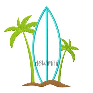 Surfboard Island Applique Embroidery Design, Ocean Embroidery Design ...