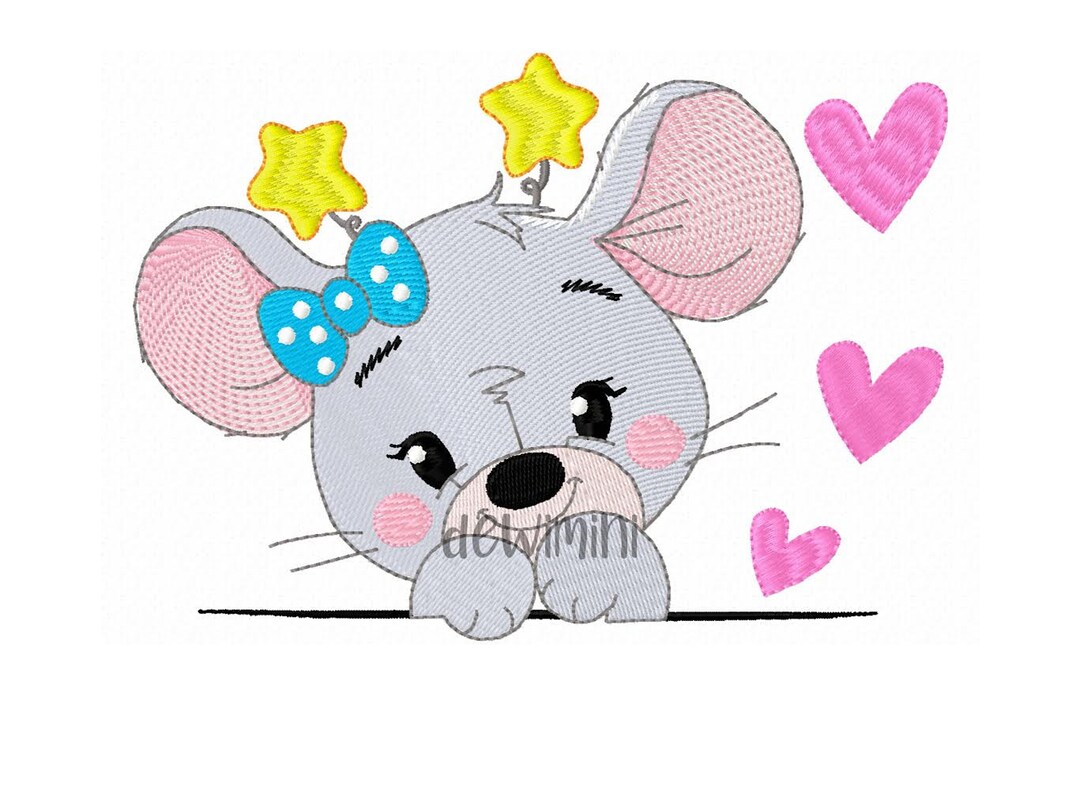 Cute Girl Mouse Embroidery Design, Animal Embroidery Design, Girl ...
