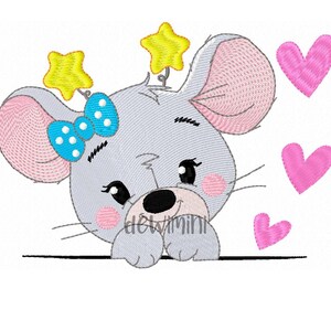 Cute Girl Mouse Embroidery Design, Animal Embroidery Design, Girl ...