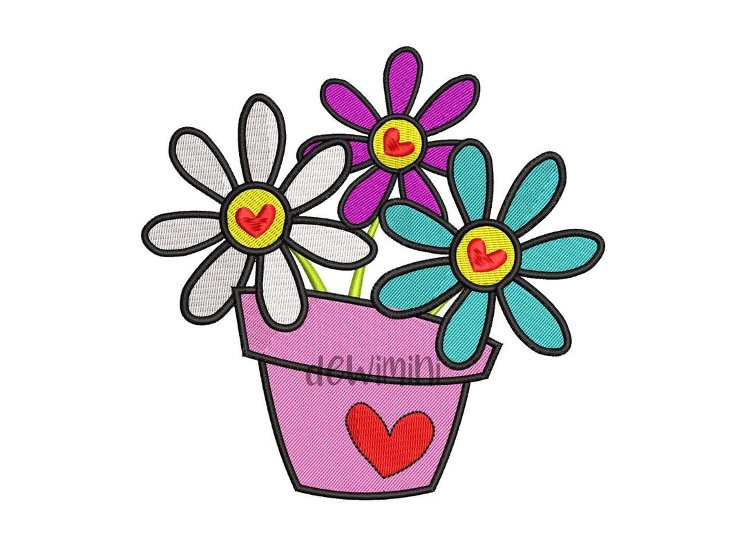 Flowers in Pot Machine Embroidery Design, Flowers Embroidery, Floral ...