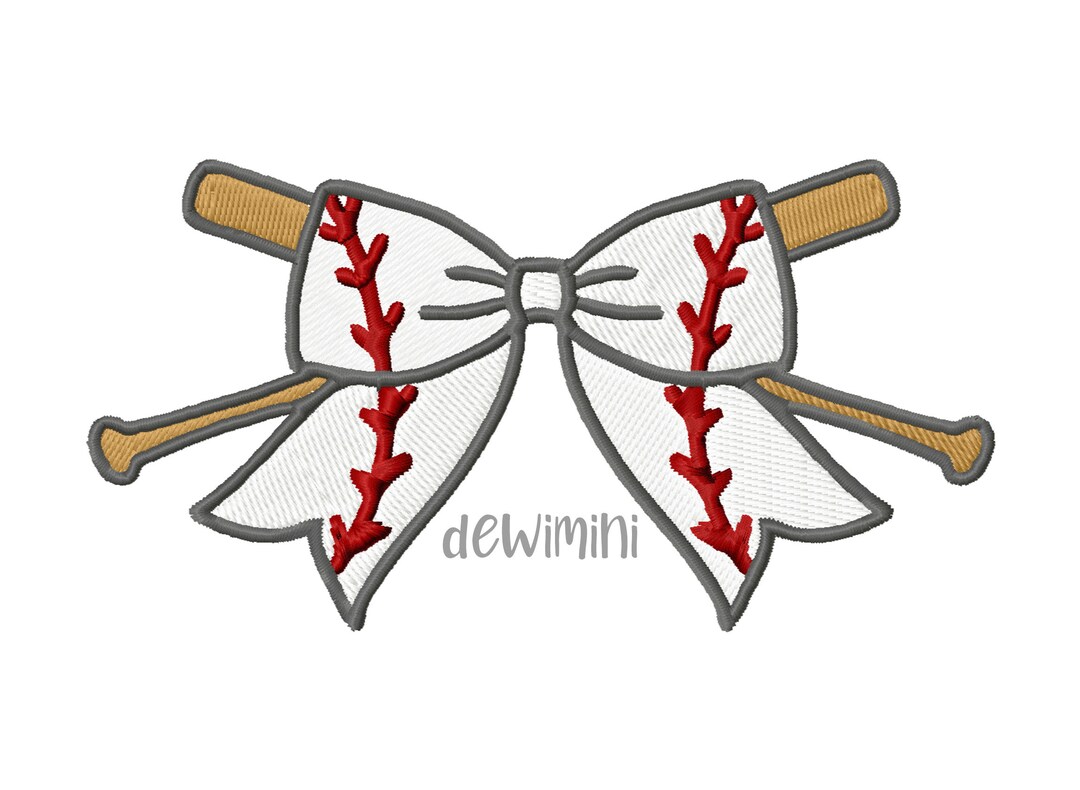 Baseball Bats With Bow Embroidery Design, Sport Embroidery Design ...
