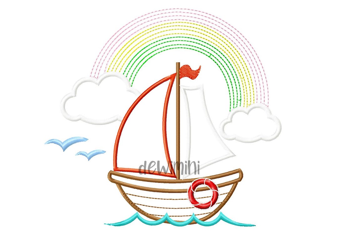 Sailboat and Rainbow Embroidery Designs, Nautical Embroidery Design ...