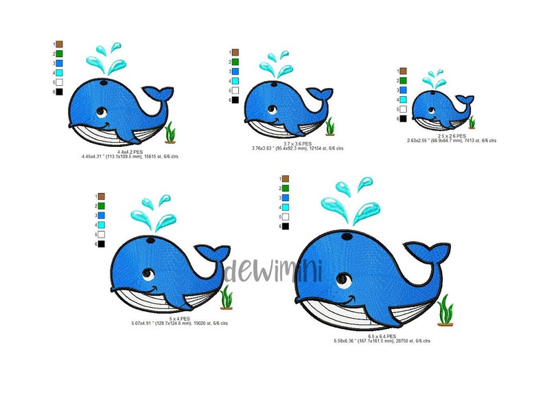 Cute Whale Embroidery Designs Fish Embroidery Design Ocean - Etsy