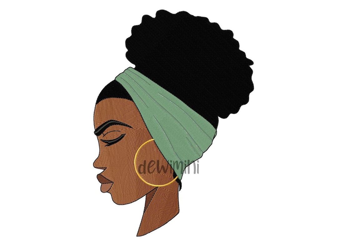Afro Woman Embroidery Design, Afro Woman Face Embroidery Design ...