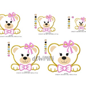Cute Girl Bear Applique Embroidery Design, Bear Face Embroidery, Teddy ...