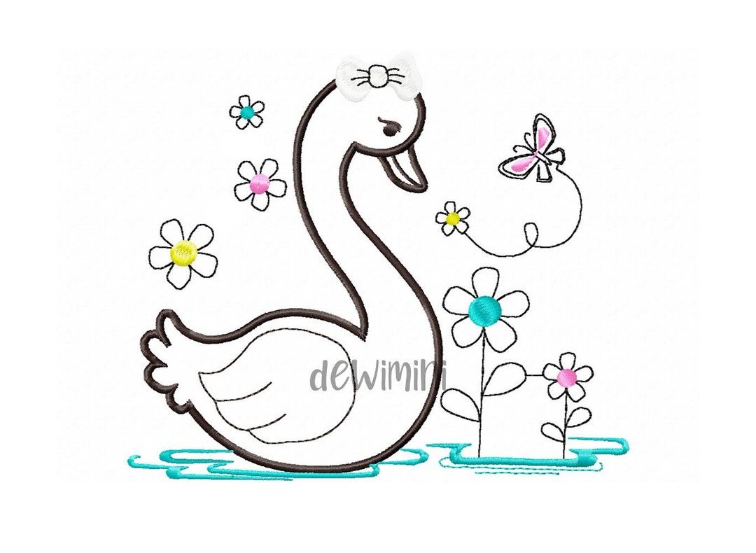 Cute Duck and Butterfly Applique Embroidery Design, Duck Embroidery ...