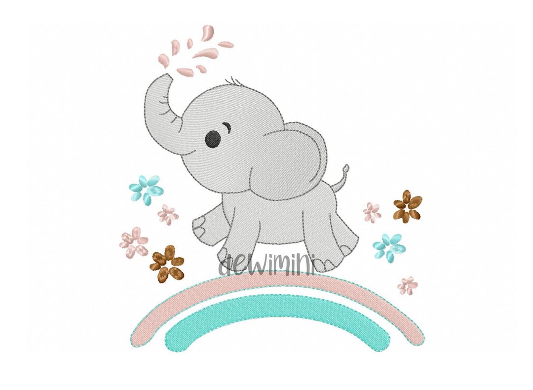 Cute Elephant on the Rainbow Embroidery Design, Elephant Embroidery ...