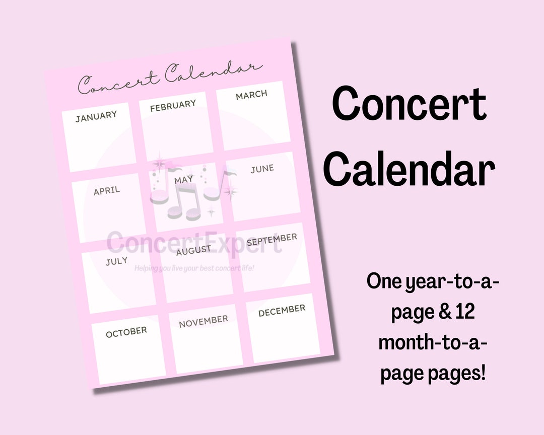 Concert Calendar, Live Event Planner, Yearly Calendar Download, Monthly ...