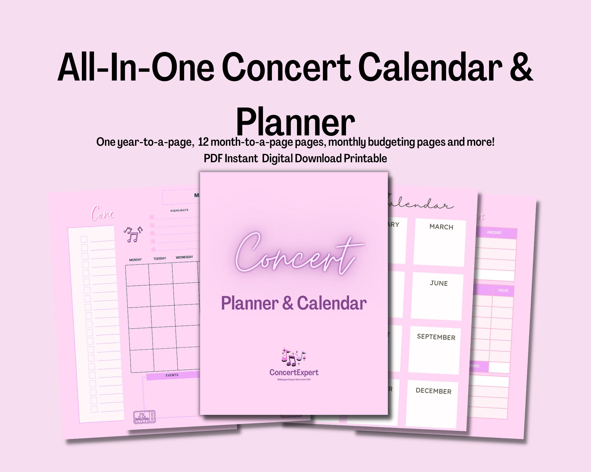 Concert Calendar & Live Event Planner, Yearly Calendar Download ...