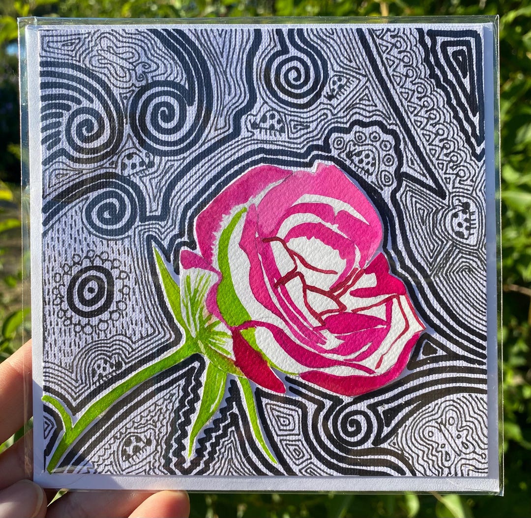 Rose Zentangle Design Square Greeting Card - Etsy