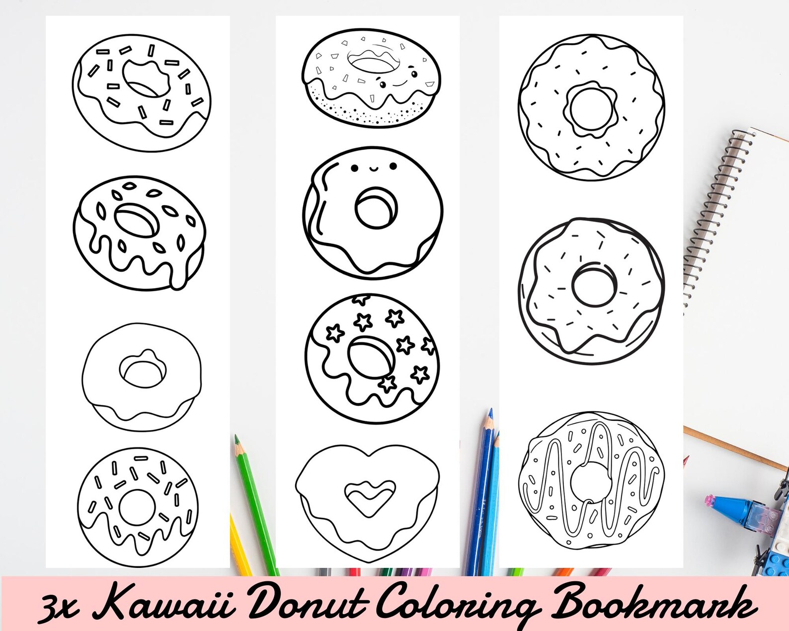 Kawaii Donut Coloring Bookmark – Digital Download, Printable Coloring ...