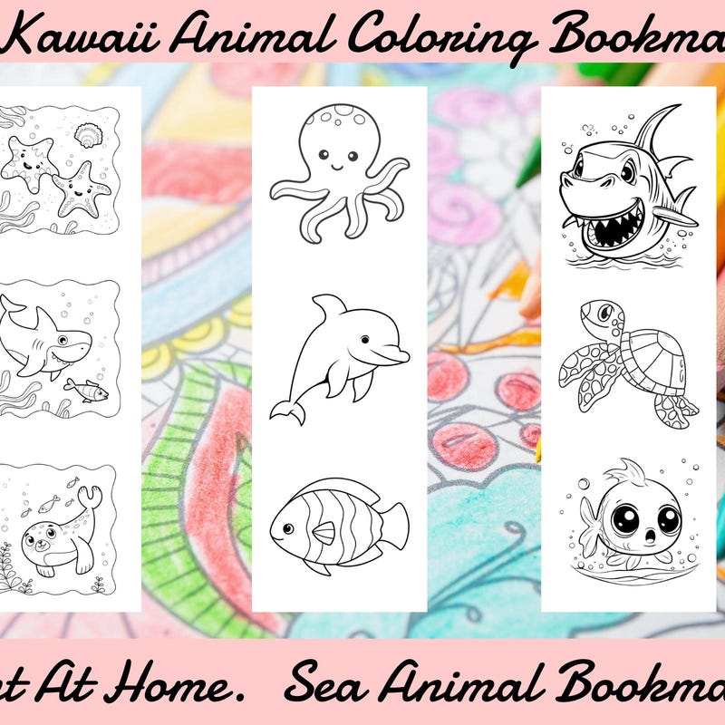 Coloring Bookmarks Sea Creatures - Etsy