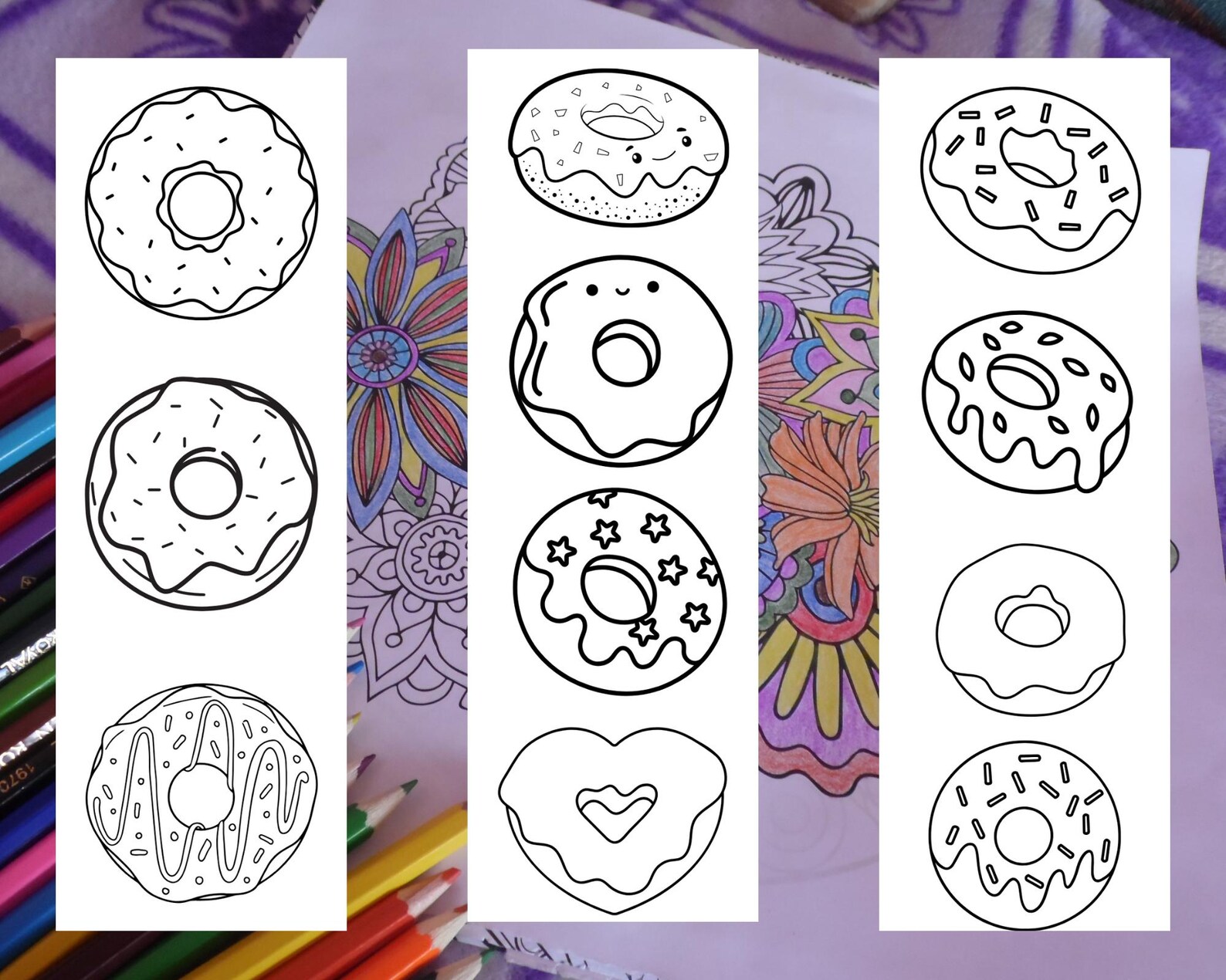 Kawaii Donut Coloring Bookmark – Digital Download, Printable Coloring ...