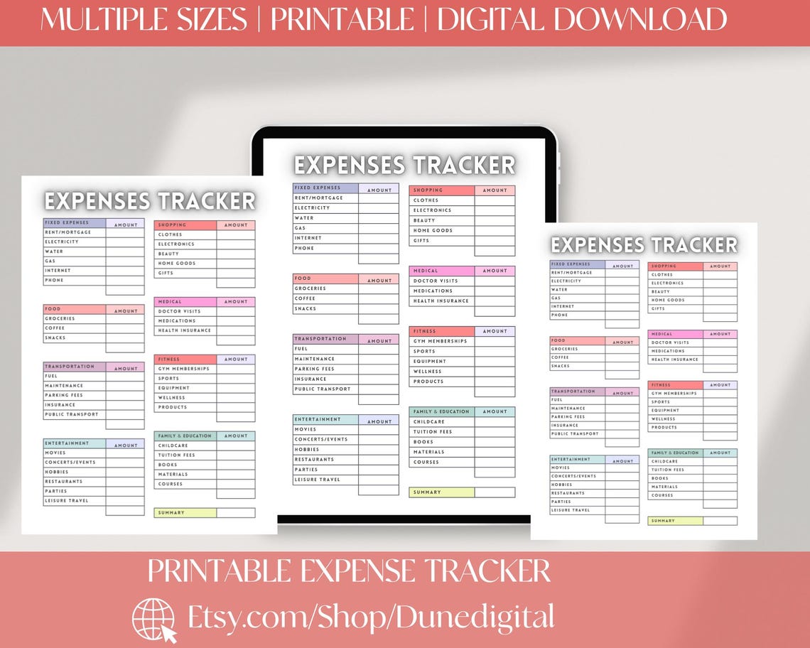 Expenses Tracker Printable – Customizable Expense Log, Personal Finance ...